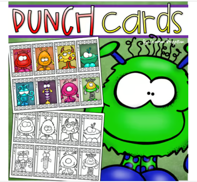 Behavior Incentive Punch Cards Classroom Management Rewards Monster ...