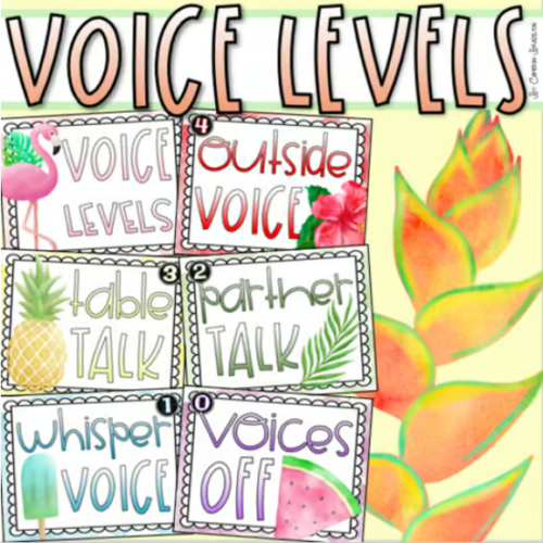 Voice Level Chart Posters Classroom Management Watercolor Tropical ...
