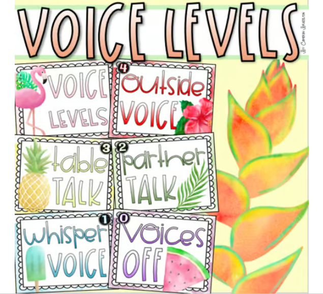 Voice Level Chart Posters Classroom Management Watercolor Tropical ...