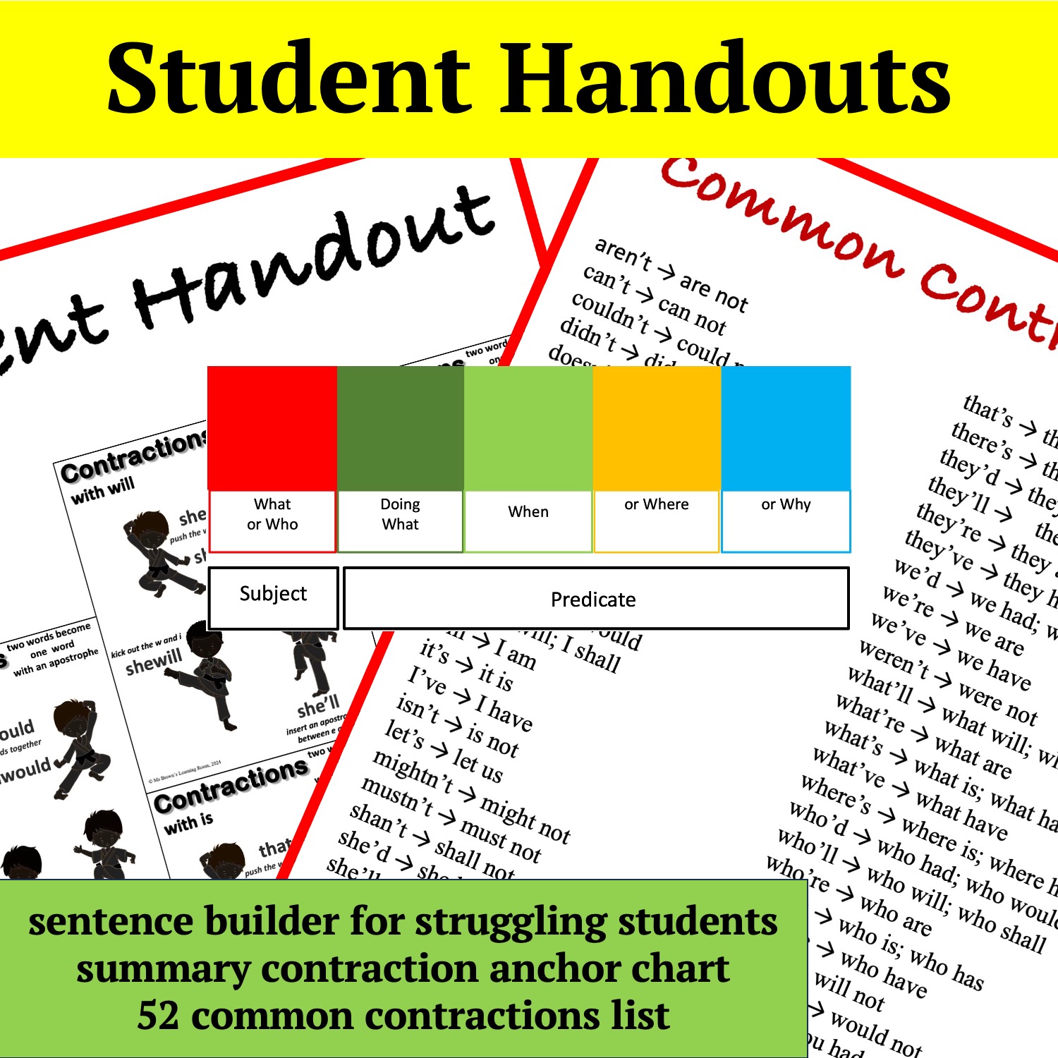 Contractions | Task Cards and 6 Worksheets | 5 Anchor Charts | Grade 3 ...