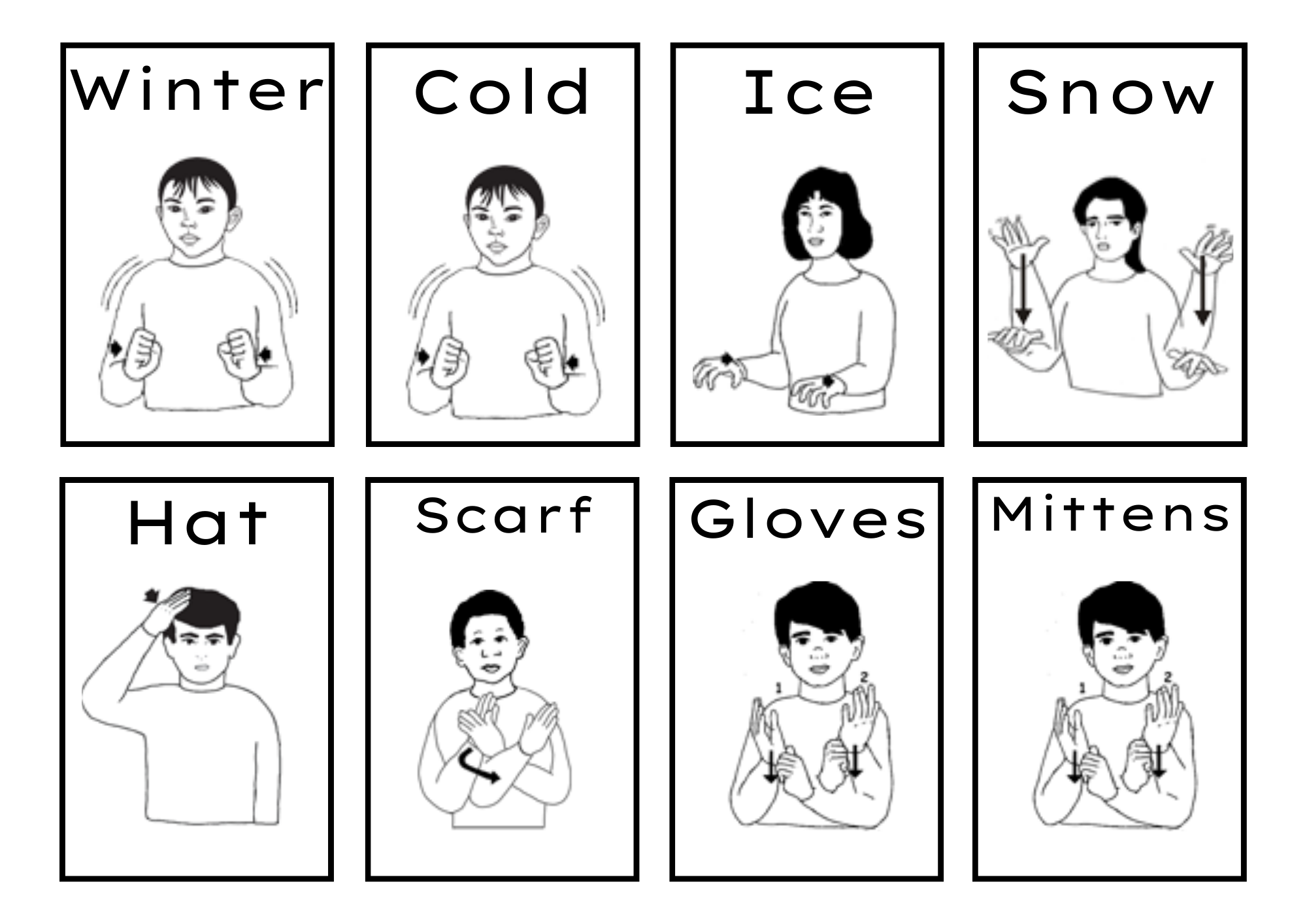ASL Winter Season Flashcards B/W & Color Boarders - Classful
