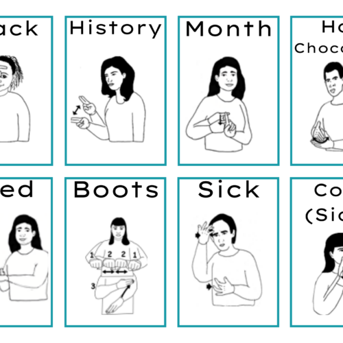 ASL Winter Season Flashcards B/W & Color Boarders - Classful