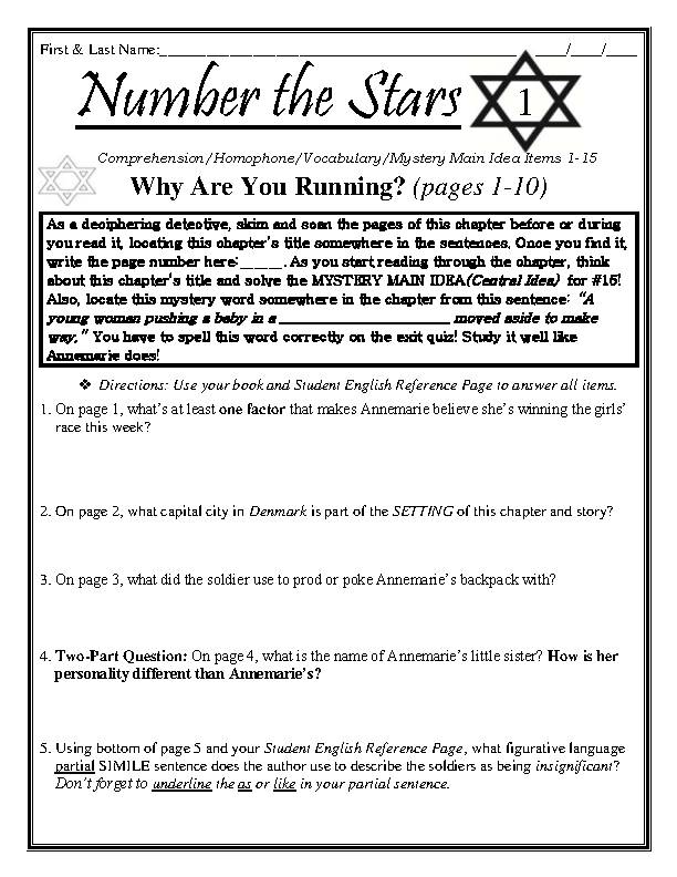 NUMBER THE STARS Engaging & Rigorous Comprehension/Vocabulary ...