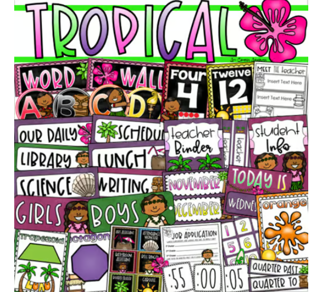 Tropical Tiki Luau Beach Classroom Decorations and Management Mega ...
