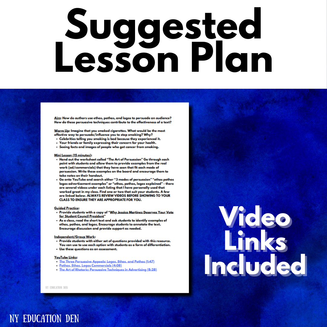 Rhetorical Device Persuasion Rhetoric Ethos Pathos Logos Lesson Plan ...