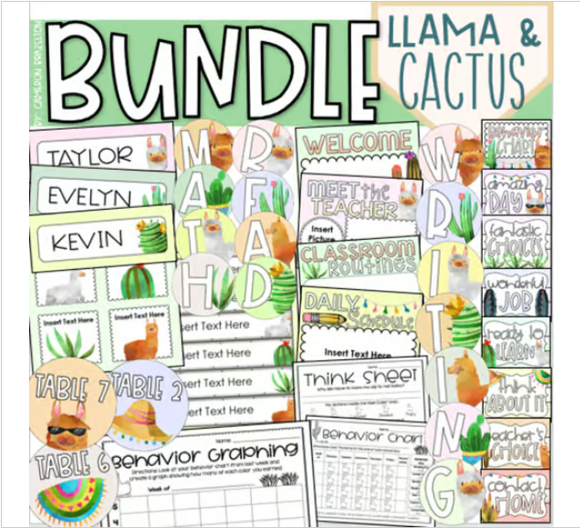 Llama and Cactus Theme Classroom Decorations and Management Mega Bundle ...