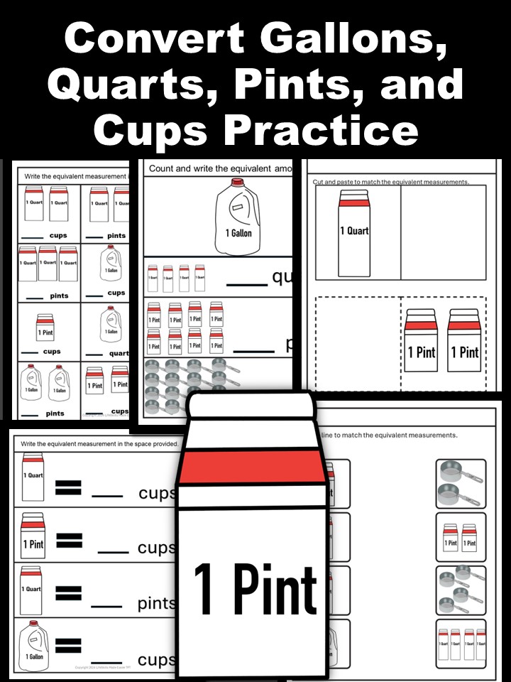 Gallon Man Handout Gallons, Quarts, Pints, Cups Scaffolded Worksheets