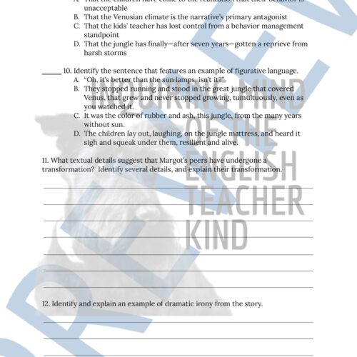 All Summer in a Day by Ray Bradbury Close Reading Analysis Worksheet ...