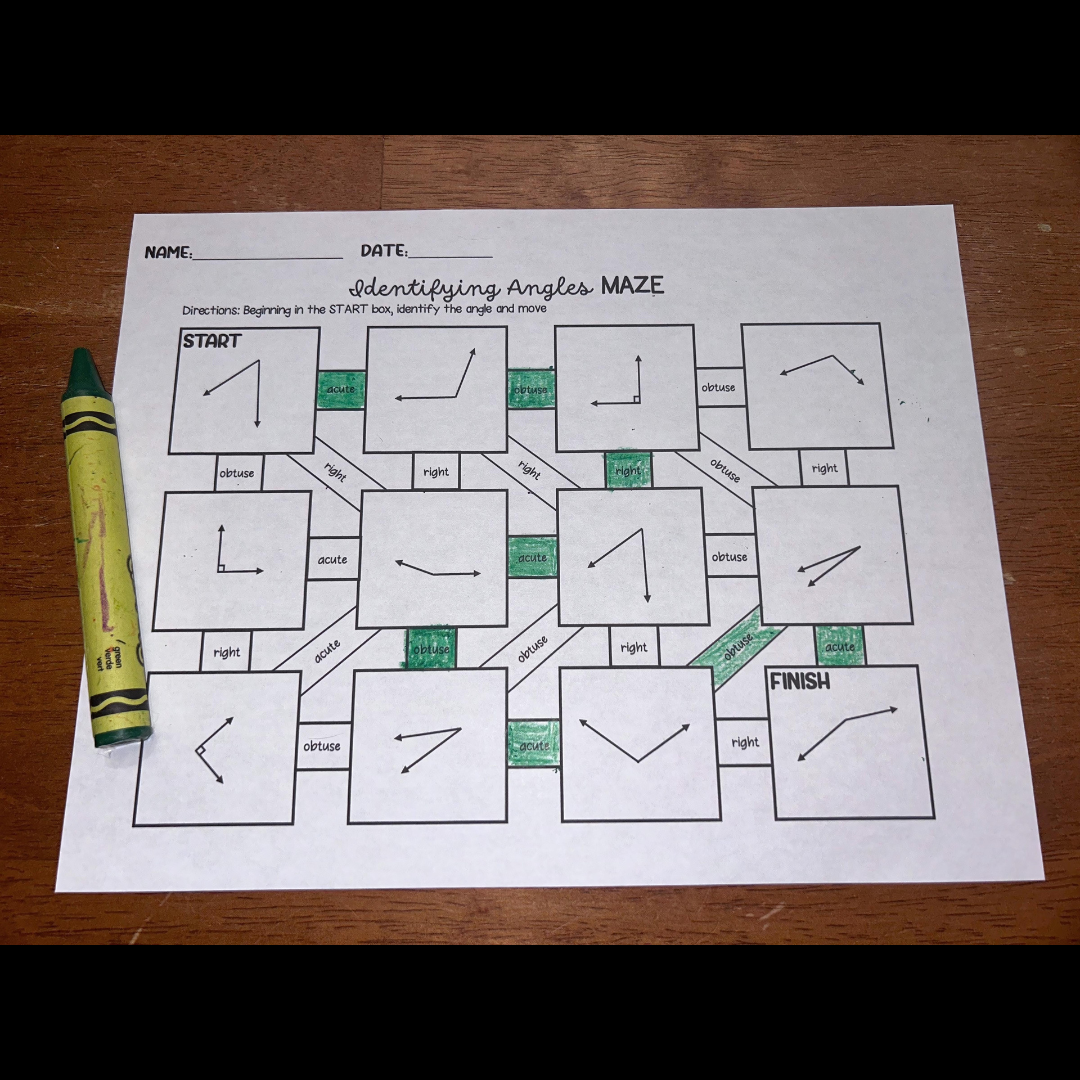 Angles - Identifying Angles Maze Activity - Acute, Obtuse, Right ...