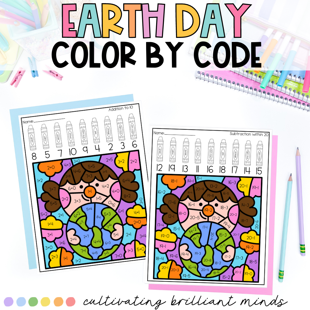 Earth Day Math Color By Code | Earth | Addition, Subtraction, Doubles ...