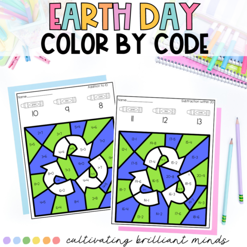 Earth Day Math Color By Code | Recycling | Addition, Subtraction ...