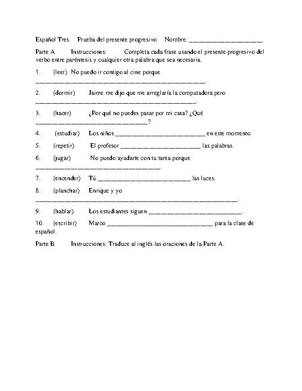 Present progressive Spanish Quiz
