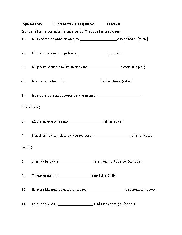 Spanish present subjunctive practice - Classful