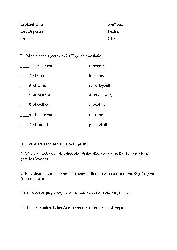 Prueba los deportes spanish sports quiz - Classful
