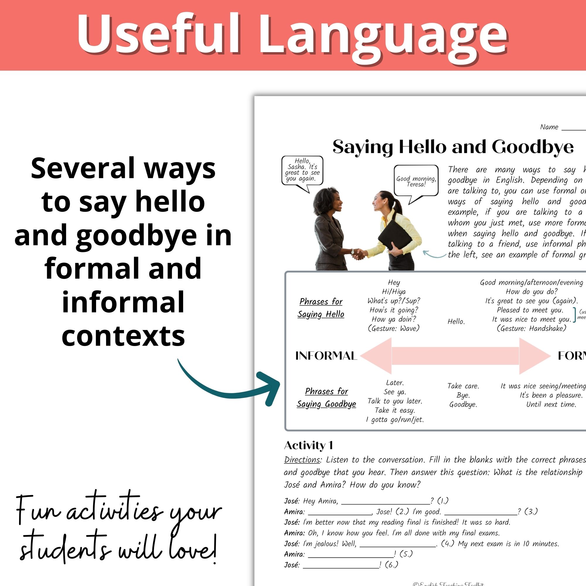 Speaking Activities for Adult ESL and High School ELL Newcomers ...