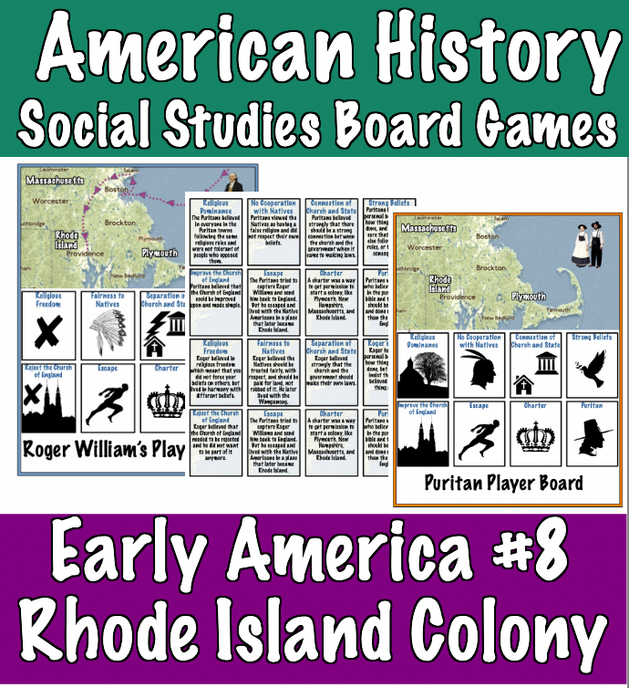 13 Colonies History Board Games #8 - Rhode Island (social studies ...