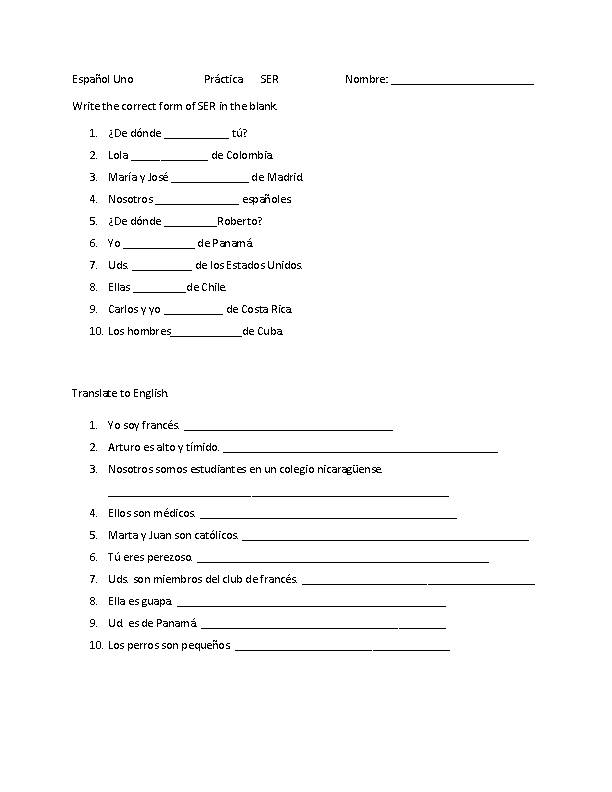 Ser estar ir tener practice - Classful