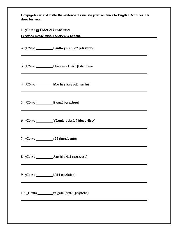 Ser Worksheets The Verb Ser And Estar | TPT