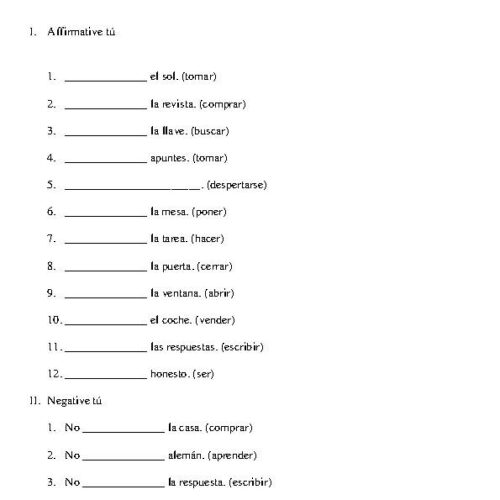 Affirmative and negative tu commands practice - Classful