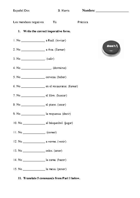 Negative tu commands Practice - Classful