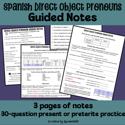 Spanish Indirect Object Pronouns Notes And Practice Direct Object