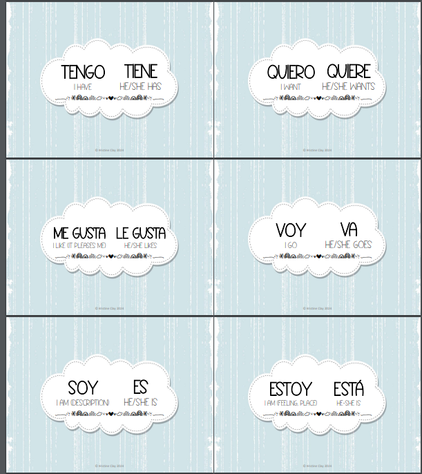 Spanish Super Siete High Frequency Verb Posters Calm Cloud Boho Style ...