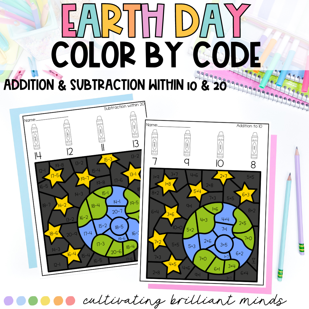 Earth Day Math Color By Code | Earth | Addition, Subtraction, Doubles ...