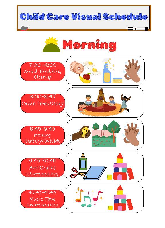 Child Care and Daycare Visual Schedule for Early Childhood or Special ...