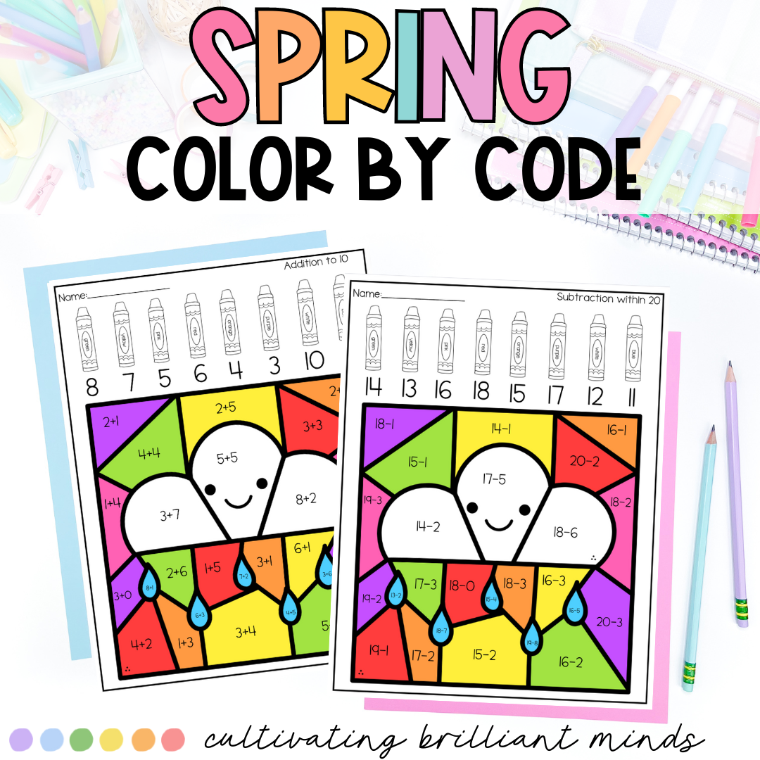 Spring Math Color By Code | Rain Cloud | Addition, Subtraction, Doubles ...