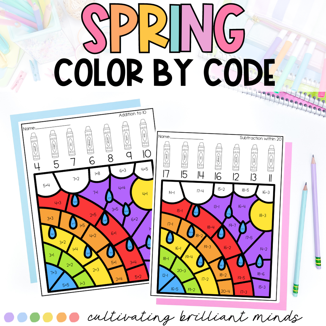 Spring Math Color By Code | Rainbow | Addition, Subtraction, Doubles ...