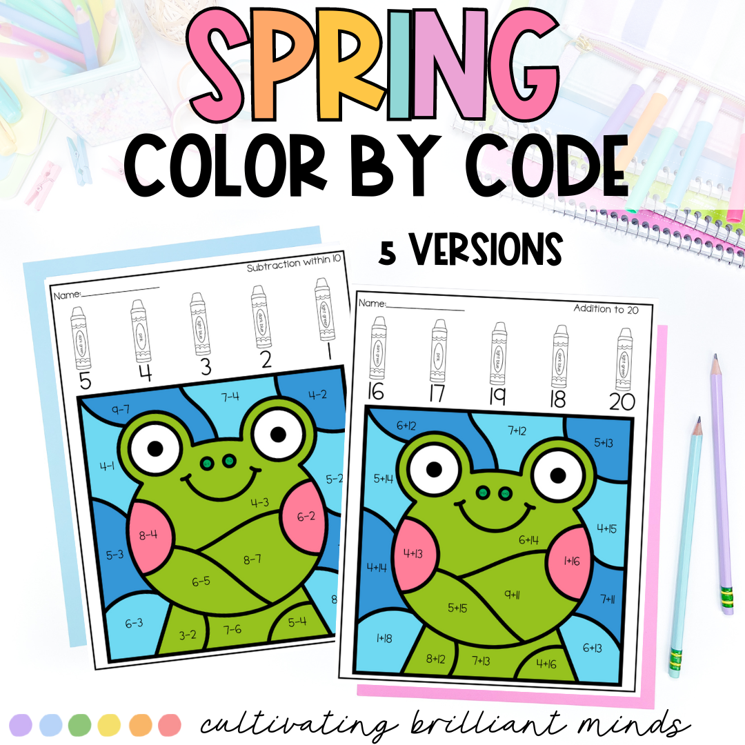 Spring Math Color By Code | Frog | Addition, Subtraction, Doubles ...