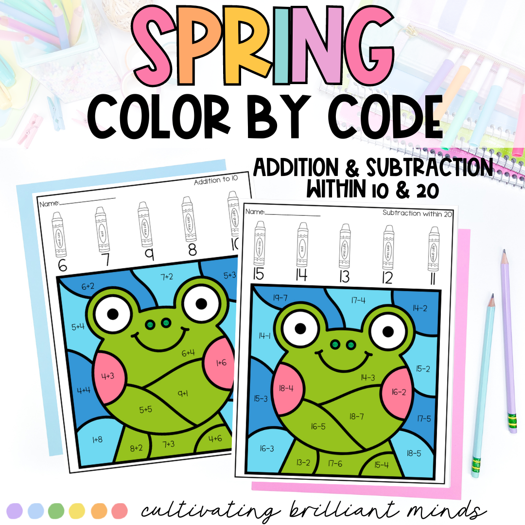 Spring Math Color By Code | Frog | Addition, Subtraction, Doubles ...
