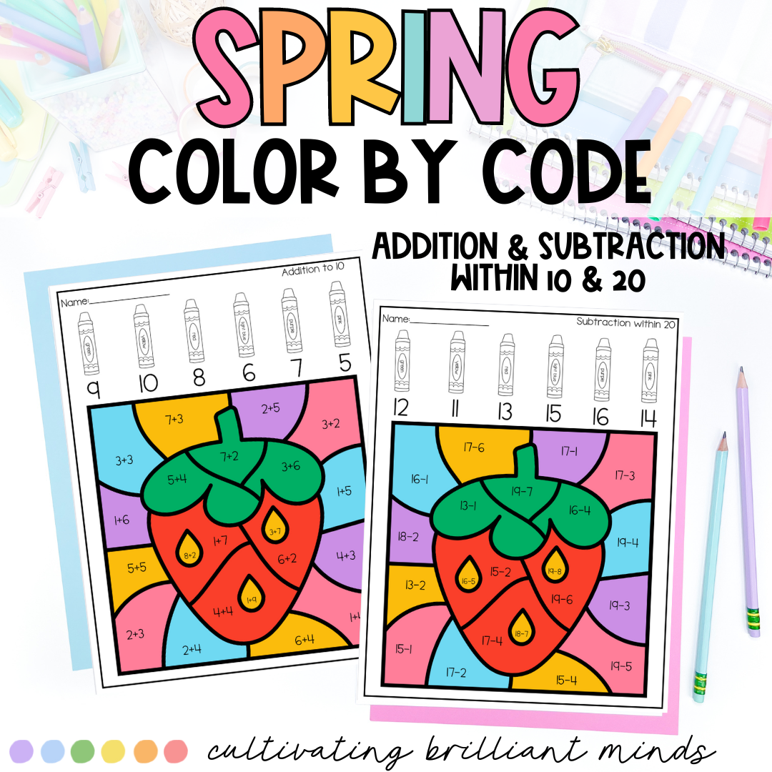 Spring Math Color By Code | Strawberry | Addition, Subtraction, Doubles ...