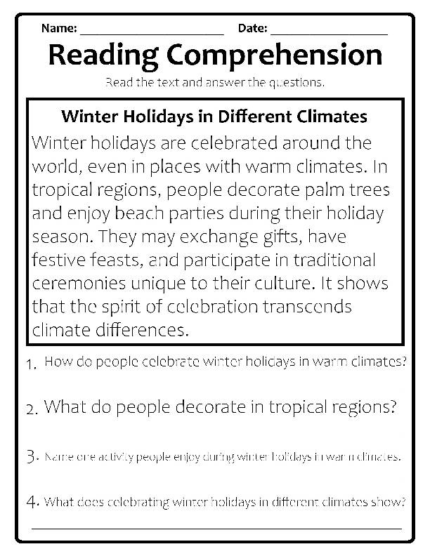 Winter Reading Comprehension Worksheet