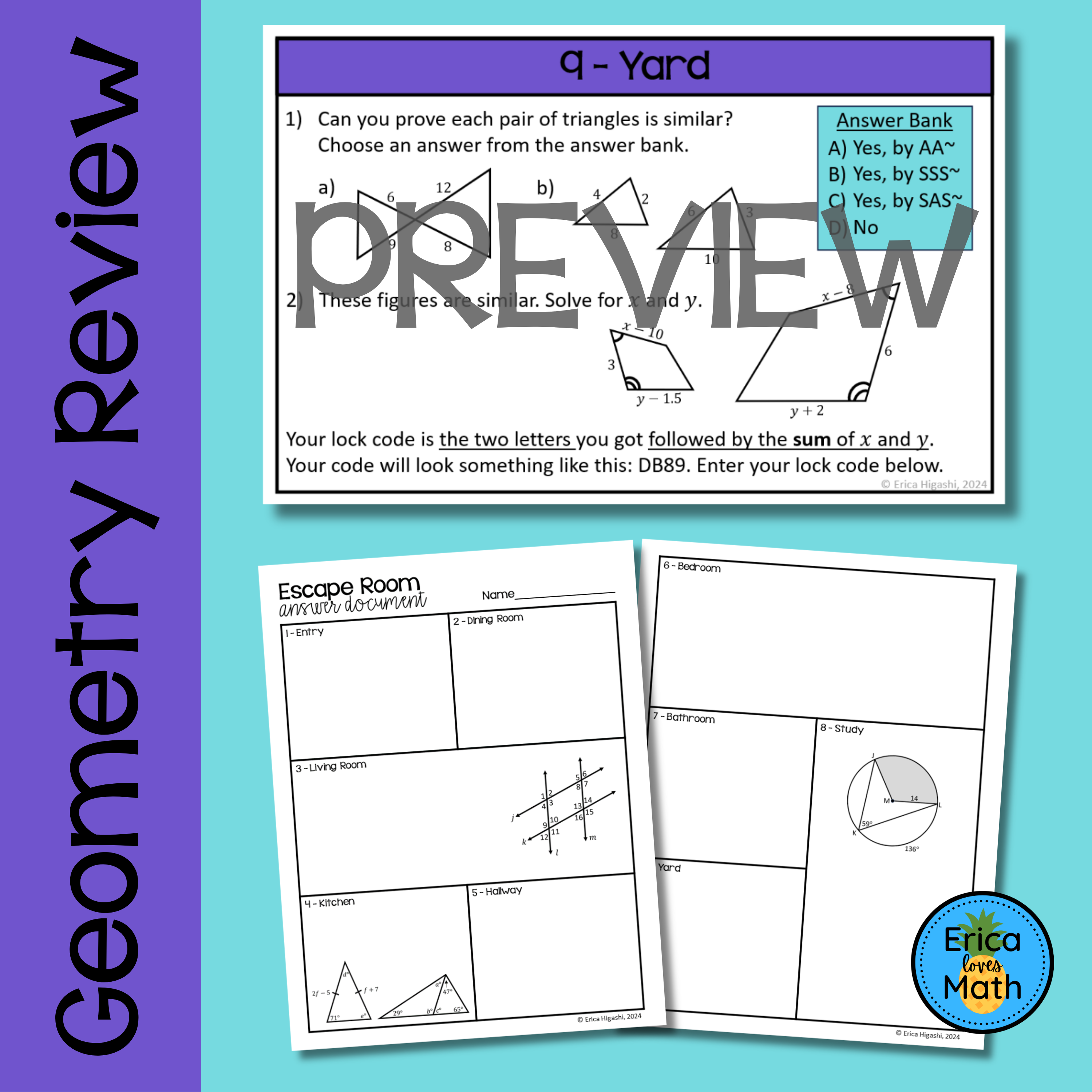 Geometry Review Escape Room Activity for End of Year EOC (Digital ...