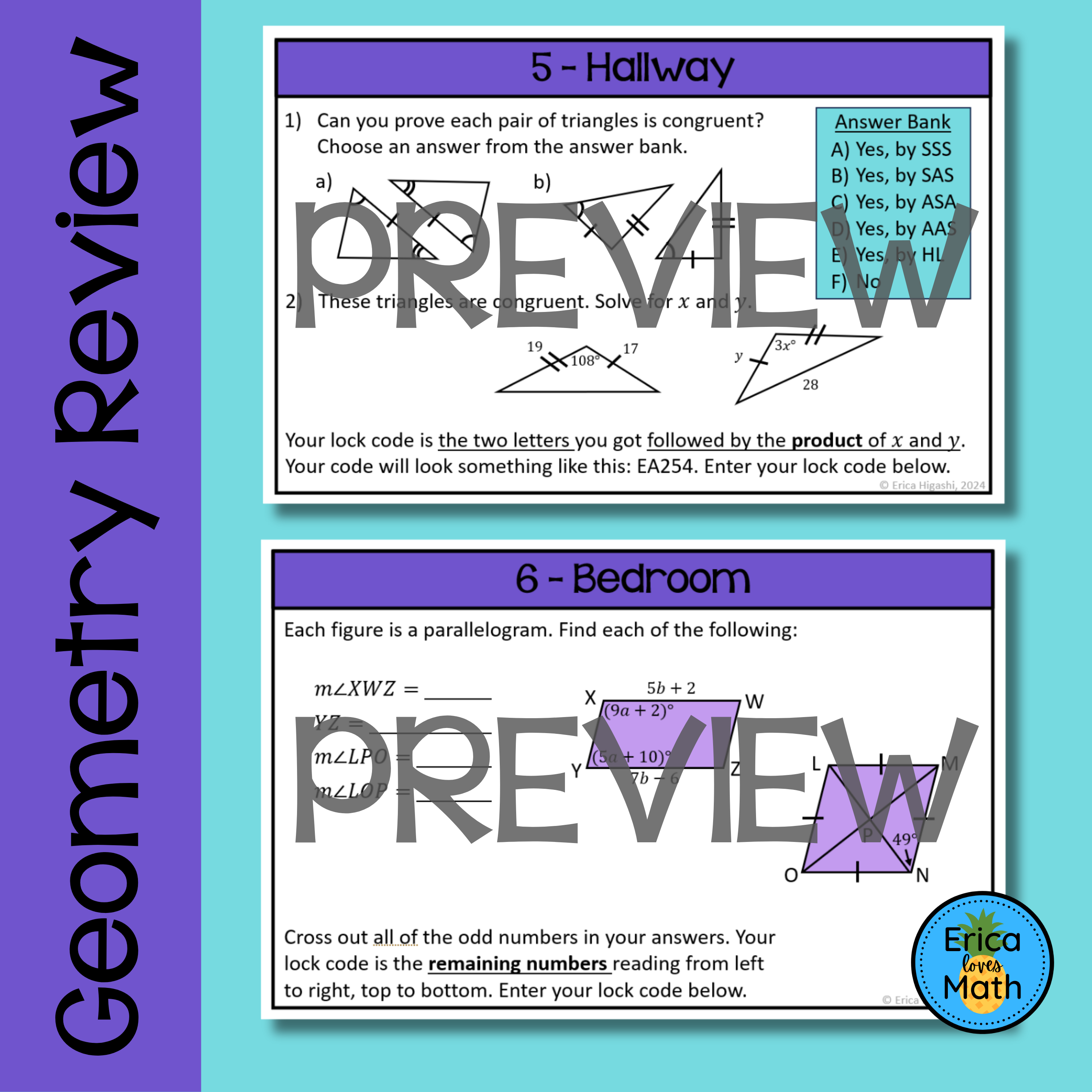 Geometry Review Escape Room Activity for End of Year EOC (Digital ...
