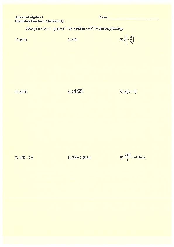 Algebra 1 Honors Evaluating Functions - Classful