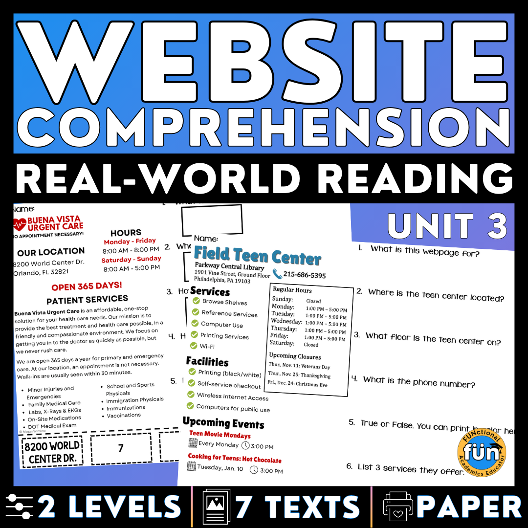 Website Comprehension 3 - Real-World Reading Worksheets - Functional ...