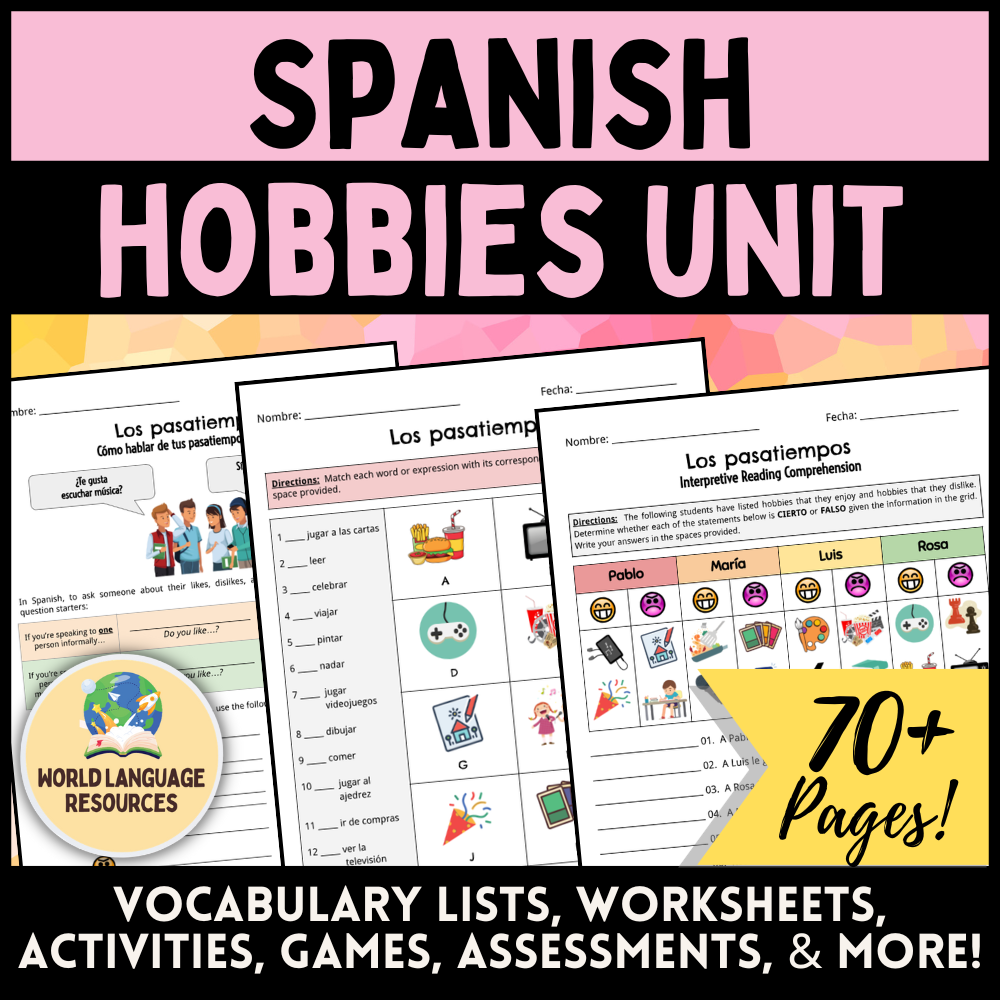 Spanish Hobbies Unit - Los pasatiempos en español y gustar - Classful