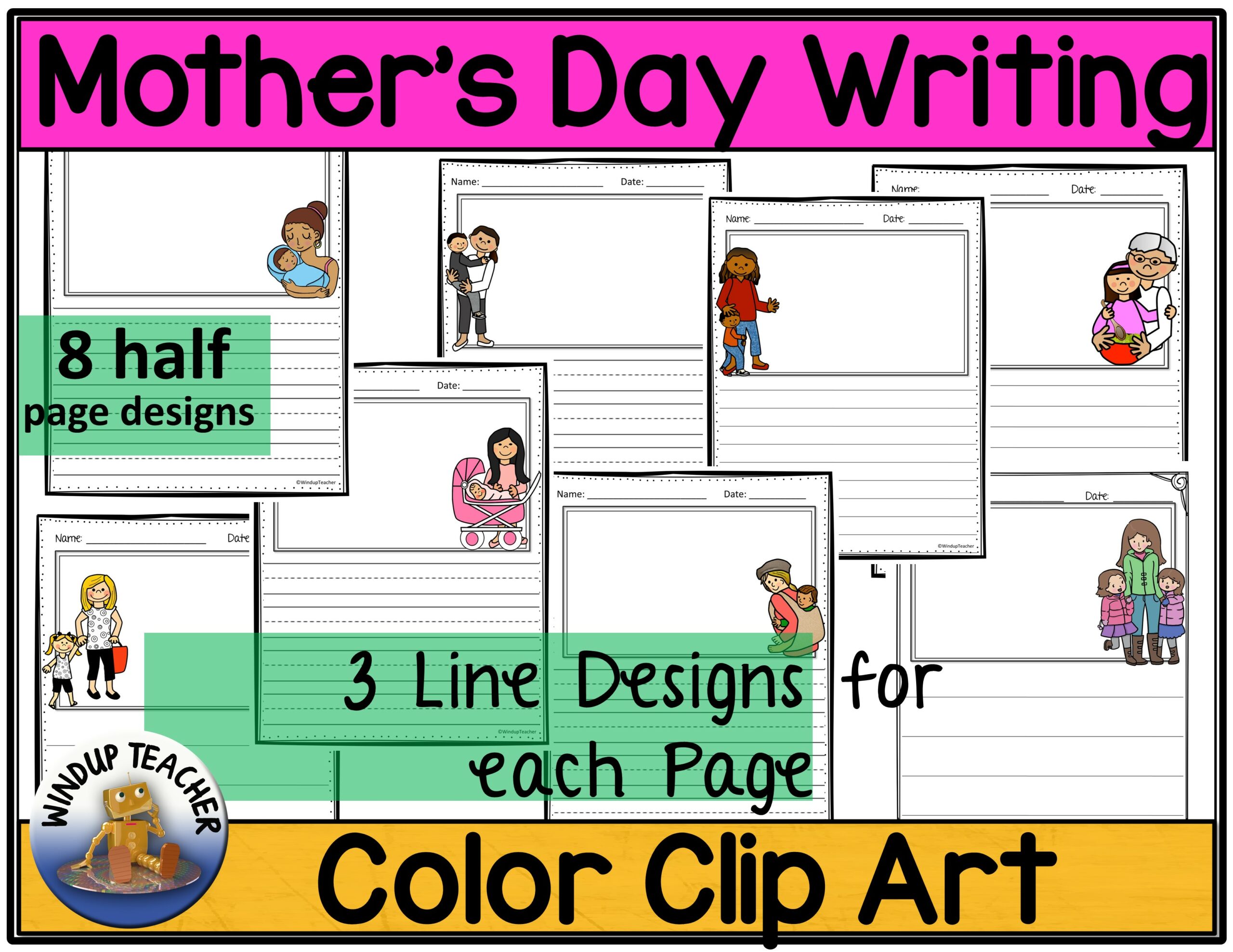 Mother's Day Writing Paper with Picture Boxes and Acrostic Poetry for ...