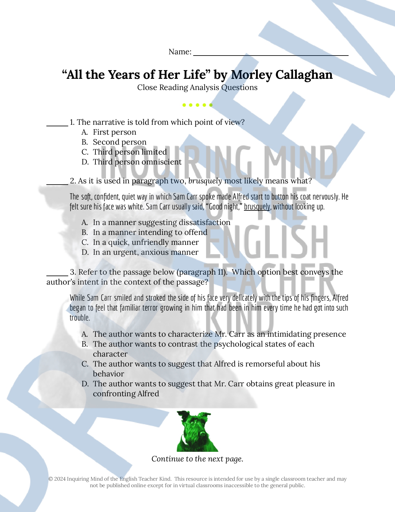 All the Years of Her Life by Morley Callaghan Close Reading Analysis ...