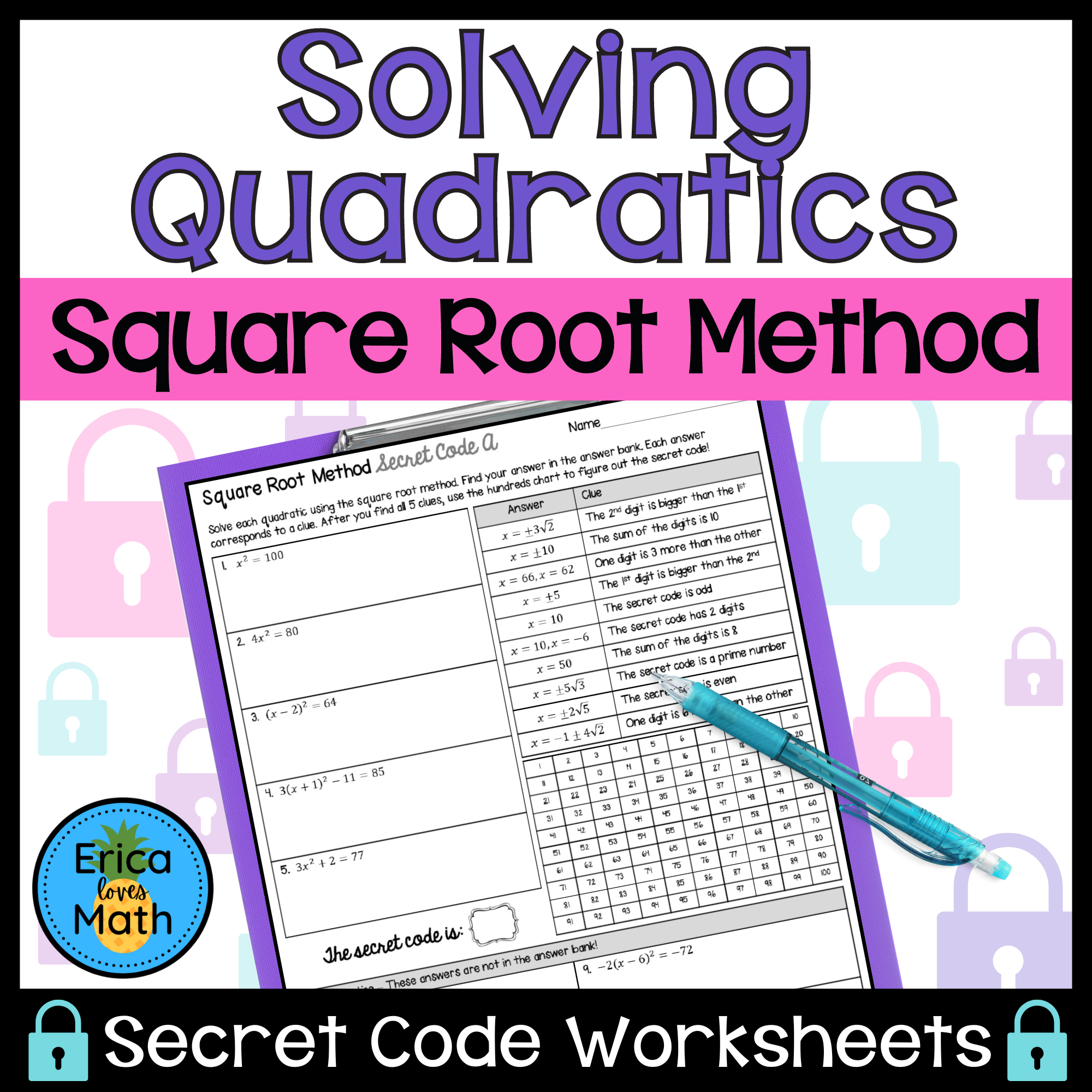 Solving Quadratic Equations by Square Root Method Worksheets | Secret ...