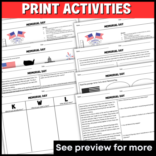 Memorial Day Reading Passage, Graphic Organizer, Writing, Grammar ...