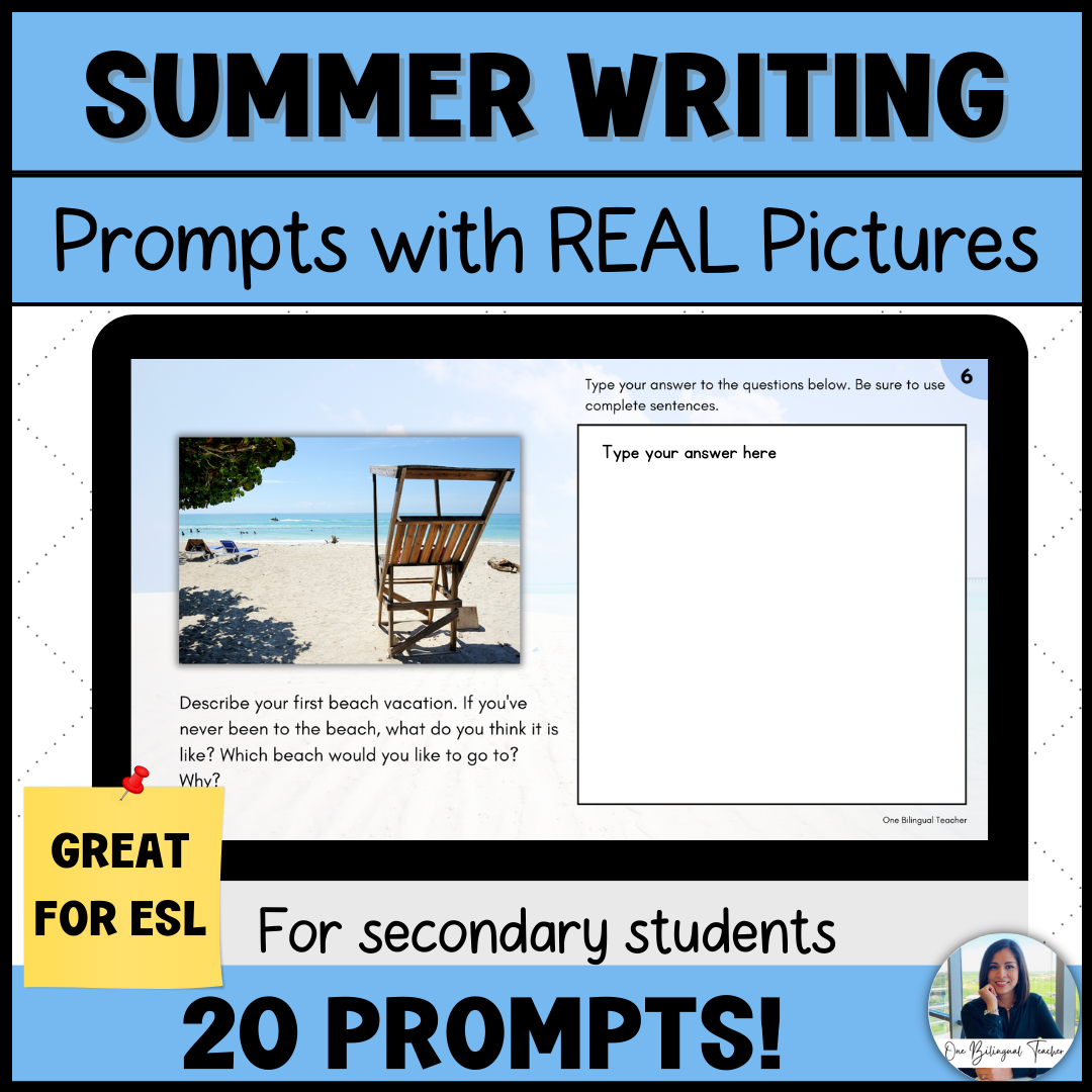 ESL Bell Ringers Writing Prompts with Pictures for Summer - Classful