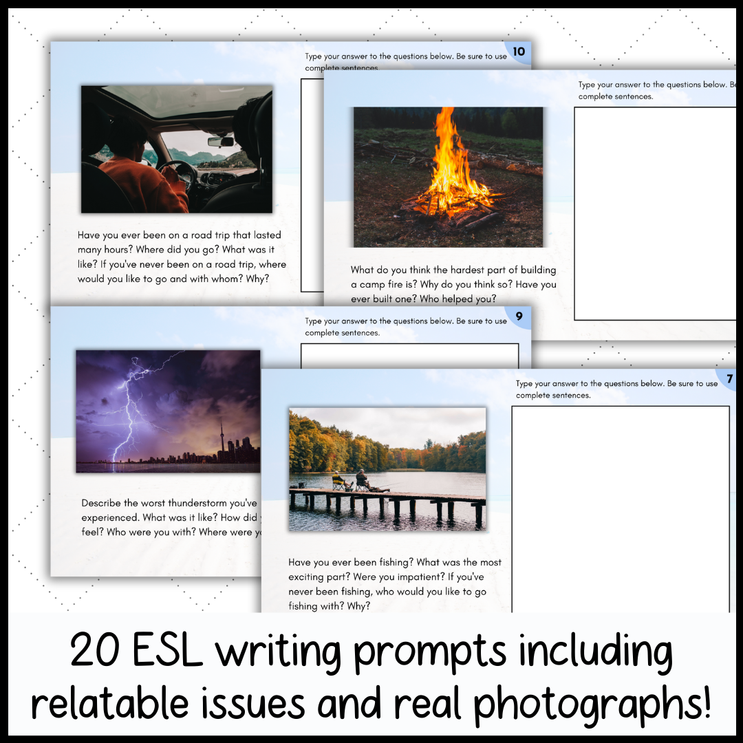 ESL Bell Ringers Writing Prompts with Pictures for Summer - Classful