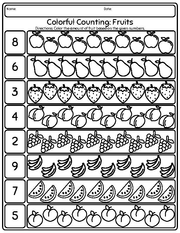 Colorful Counting Fruits Worksheet - Primary Grades - Classful
