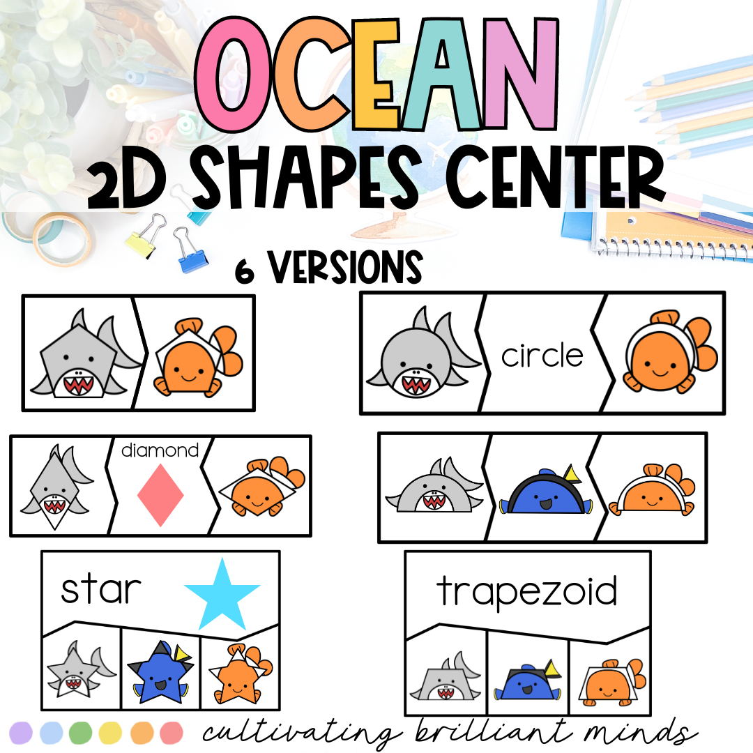 Ocean 2D Shape Match Math Center | Summer | Kindergarten, First Grade ...