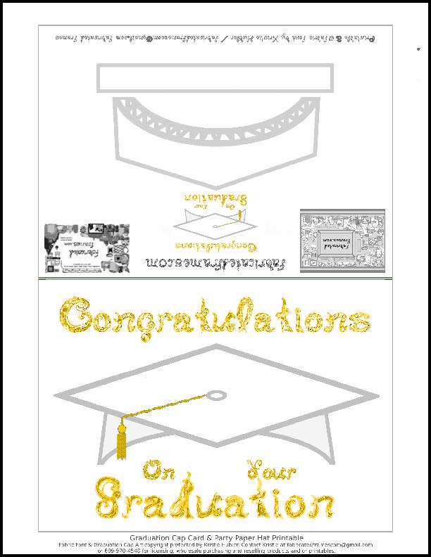 White Graduation Cap Party Hat or Card Printable With Gold Fabric Font ...