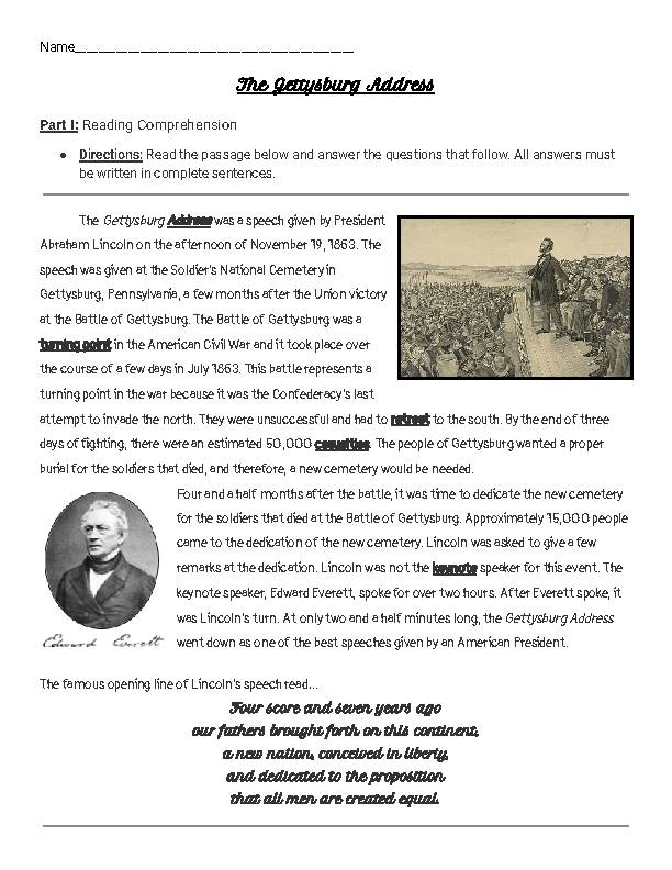 Gettysburg Worksheet