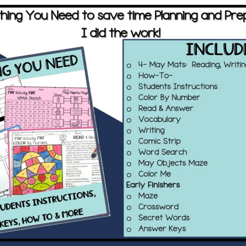 May Reading Comprehension Writing Vocabulary Mazes, Word Search Mats ...